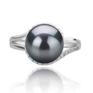 Royisal Black 9-10mm AAA Quality Tahitian 925 Sterling Silver Cultured Pearl Ring For Women - Size-7