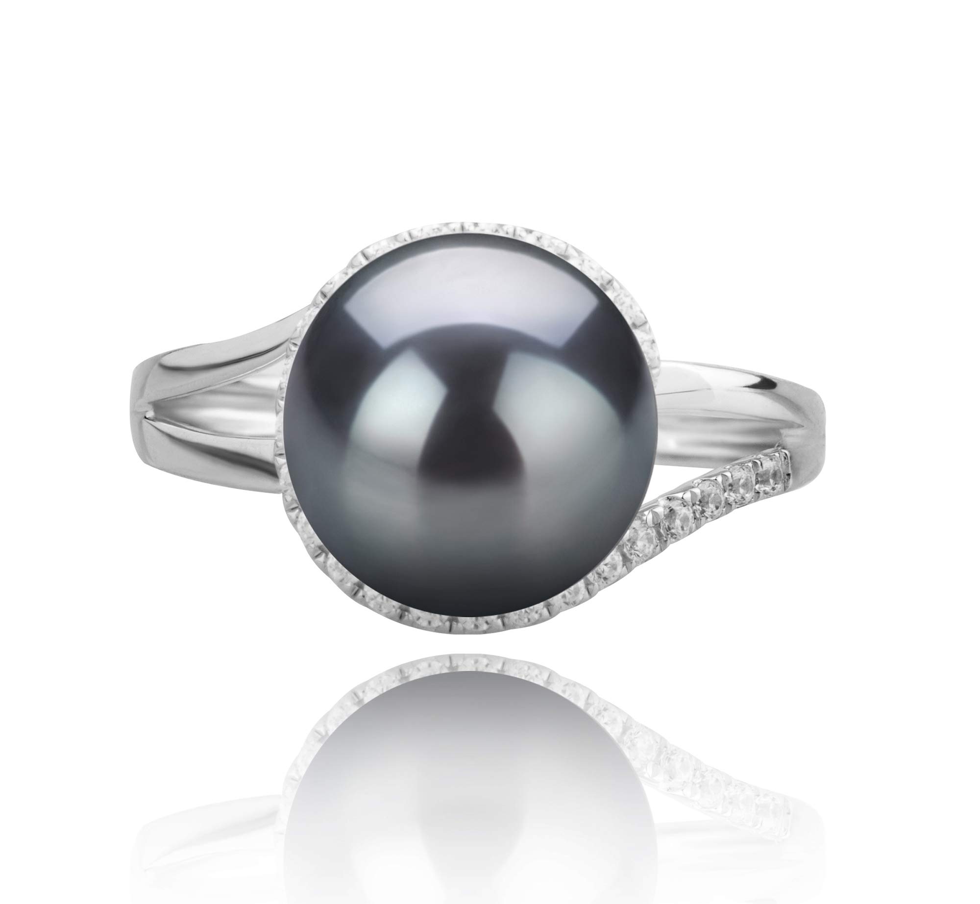 Royisal Black 9-10mm AAA Quality Tahitian 925 Sterling Silver Cultured Pearl Ring For Women - Size-7