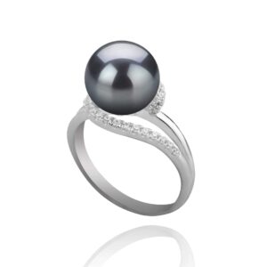 Royisal Black 9-10mm AAA Quality Tahitian 925 Sterling Silver Cultured Pearl Ring For Women - Size-7