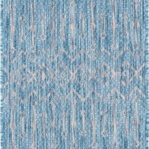 Unique Loom Outdoor Trellis Collection Area Rug - Tribal Trellis (2' x 6' 1" Runner, Aqua/ Ivory)