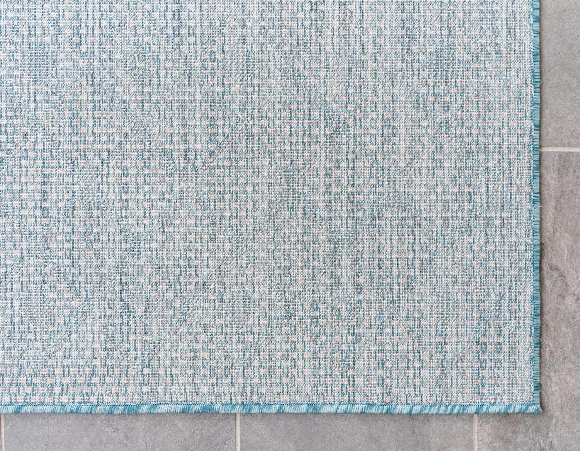 Unique Loom Outdoor Trellis Collection Area Rug - Tribal Trellis (2' x 6' 1" Runner, Aqua/ Ivory)