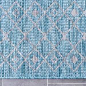 Unique Loom Outdoor Trellis Collection Area Rug - Tribal Trellis (2' x 6' 1" Runner, Aqua/ Ivory)