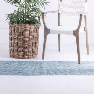 Unique Loom Outdoor Trellis Collection Area Rug - Tribal Trellis (2' x 6' 1" Runner, Aqua/ Ivory)