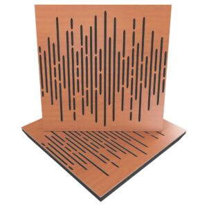 (2 pack) — sound absorption-diffuse acoustic panel «wave» | 19.7''x19.7''x2.1" | high density foam | absorption - diffusion - reflection - soundproofing - insulation | wood laminated: (cherry)