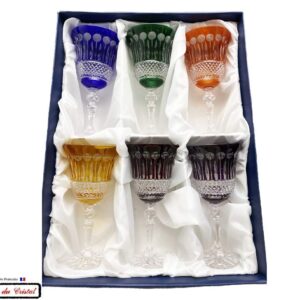 6 Red White Wine And Water Crystal Glasses - 6 Colors Assortments - Roemer Service Diamant(5,7 fl oz) - Klein House - Company : Artisan du Cristal - Gift Set - Stamped : Klein 54120 Baccarat France