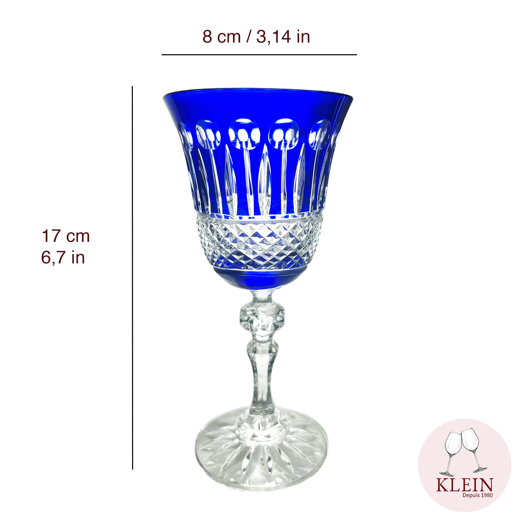 6 Red White Wine And Water Crystal Glasses - 6 Colors Assortments - Roemer Service Diamant(5,7 fl oz) - Klein House - Company : Artisan du Cristal - Gift Set - Stamped : Klein 54120 Baccarat France