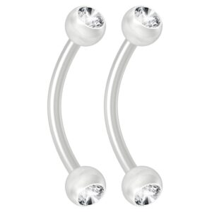 2pc 16g flexible bioflex curved barbell 3mm bioplast gem ball cubic zirconia 10mm j-curve banana bar