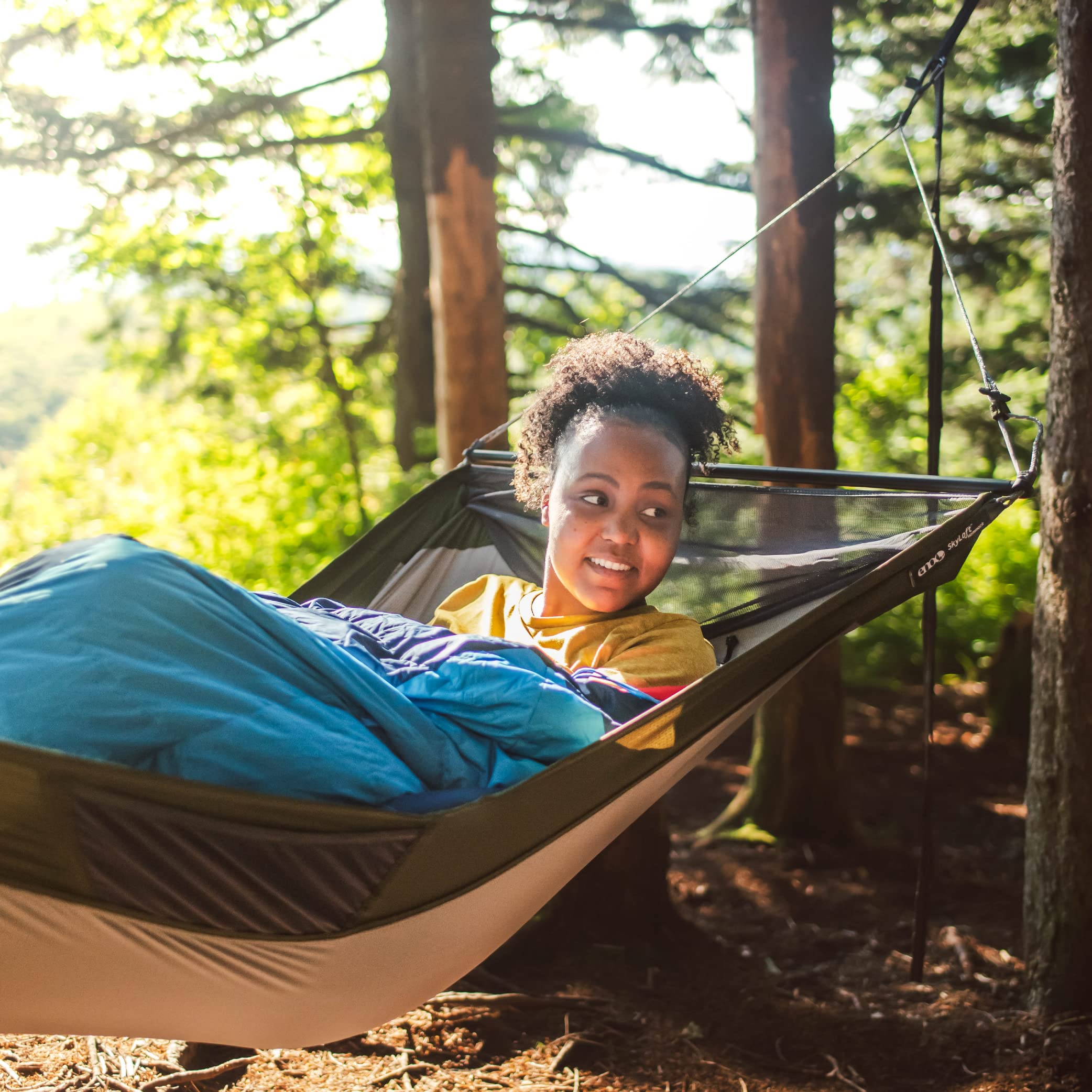 ENO Skyloft Hammock - 1 Person Portable Hammock - for Camping, Hiking, Backpacking, Travel, Festival, or The Beach - Olive/Grey