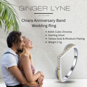 Chiara Wedding Band for Women by Ginger Lyne | Sterling Silver Gold Anniversary Ring for Her | V Shape Cubic Zirconia Ring Enhancer