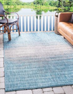 unique loom outdoor modern collection area rug - ombre (5' 3" x 8' rectangle, aqua/ ivory)