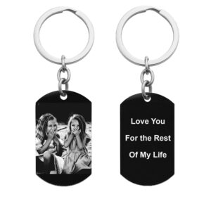 queenberry one side photo + one side text personalized engraved stainless steel custom dog tag key chain - handmade gift for christmas anniversary valentines birthday