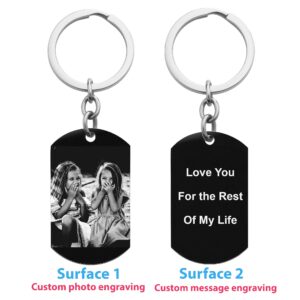 Queenberry One Side Photo + One Side Text Personalized Engraved Stainless Steel Custom Dog Tag Key Chain - Handmade Gift for Christmas Anniversary Valentines Birthday