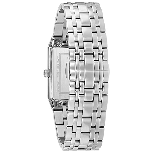 Bulova Men's Modern Stainless 3-Hand Quartz Watch, Black Rectangle Dial with Diamonds Style: 96D145