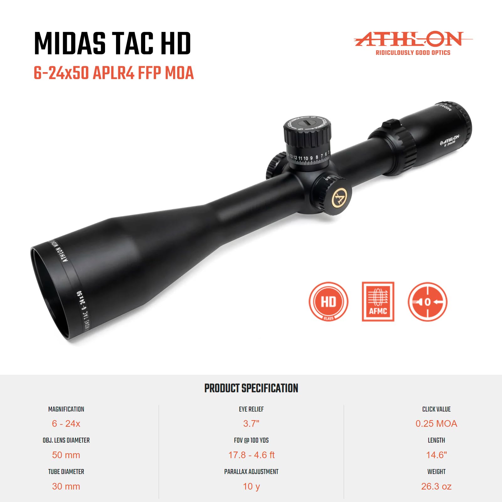 Athlon Optics Athlon Midas TAC 6-24x50 APLR4 FFP MOA Reticle Scope Black