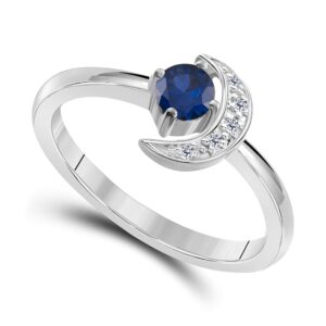 ds jewels moon ring for women 14k gold plated alloy 0.30 (ctw) cz blue-sapphire round wedding engagement birthstone ring size 4 to 11