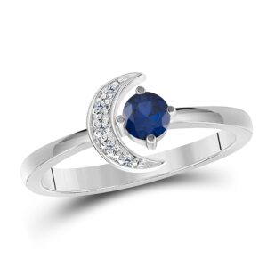 DS Jewels Moon Ring for Women 14K Gold Plated Alloy 0.30 (ctw) CZ Blue-Sapphire Round Wedding Engagement Birthstone Ring Size 4 to 11