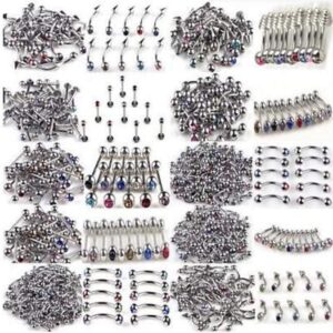 100pcs 10styles 316l stainless steel crystal body jewelry belly tongue lip nipple piercing rings wholesale