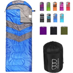 gold armour sleeping bags for adults kids boys girls backpacking hiking camping, cold warm weather 4 seasons, indoor outdoor use, lightweight & waterproof, left zipper (blue & gray)