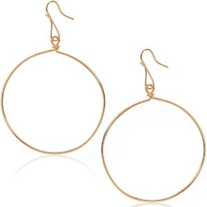 humble chic dangle hoop earrings for women - large circle dangling earring hoops - simple big round geometric fish-hook drop earrings, hypoallergenic, made in usa, 18k yellow - 2.6" inch