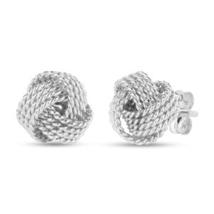 LeCalla Sterling Silver Knot Earrings Jewelry Italian Design Diamond-Cut Twisted Wire Love Knot Stud Earring for Women 10mm