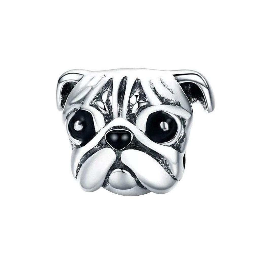 Love Dog Charm 925 Sterling Silver French Bulldog Charm Puppy Pet Dog Animal Charms for Dog Lovers (Love dog - pug)