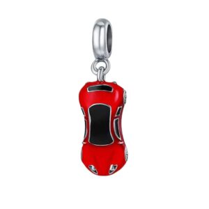 abaolala car charm 925 sterling silver toy car charm automobile beads for bracelet & necklace (red)