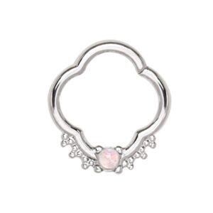 amelia fashion 16 gauge ornate quatrefoil opal nose hoop/cartilage ring annealed 316l surgical steel (steel & white opal)