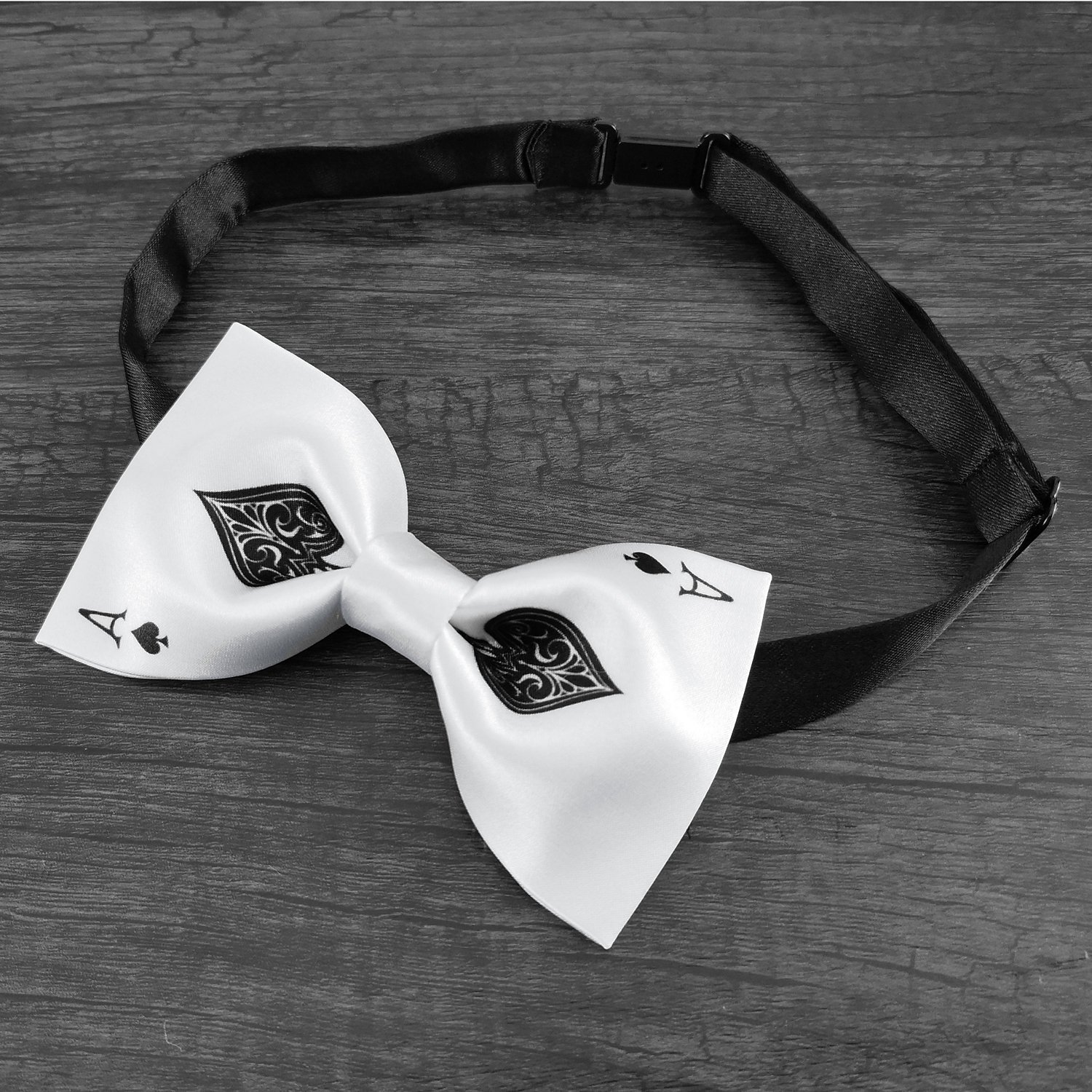 Mens 100% Satin Silk Pre-tied Bowtie Poker Ace Bow Ties (Ace of Spades-1)