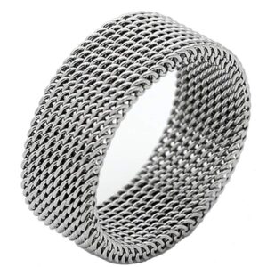 jajafook jewelry 8mm flexible silver woven mesh band stainless steel screen for unisex ring jewelry