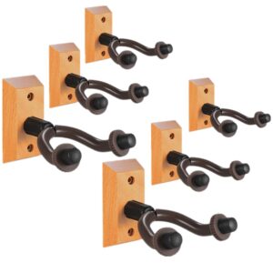 cc caihong guitar hanger wall mount 6 pack, hardwood guitar wall hangers hooks holder stand display with screws - easy to install - fits guitars, bass, mandolin, banjo