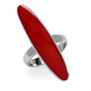 silvershake long created red coral inlay white gold plated 925 sterling silver ring size 6