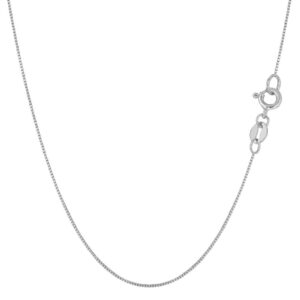 the diamond deal 14k yellow or white or rose/pink gold 0.60mm shiny classic box necklace chain for pendants and charms for women and girls with spring ring clasp (17" and white-gold)