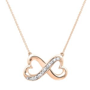 dazzlingrock collection 0.10 carat (ctw) 10k round diamond ladies double heart infinity pendant 1/10 ct, rose gold