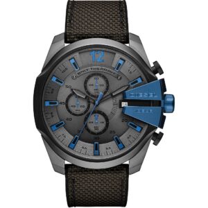 diesel mega chief stainless steel and nylon chronograph men's watch, color: gunmetal, black (model: dz4500)