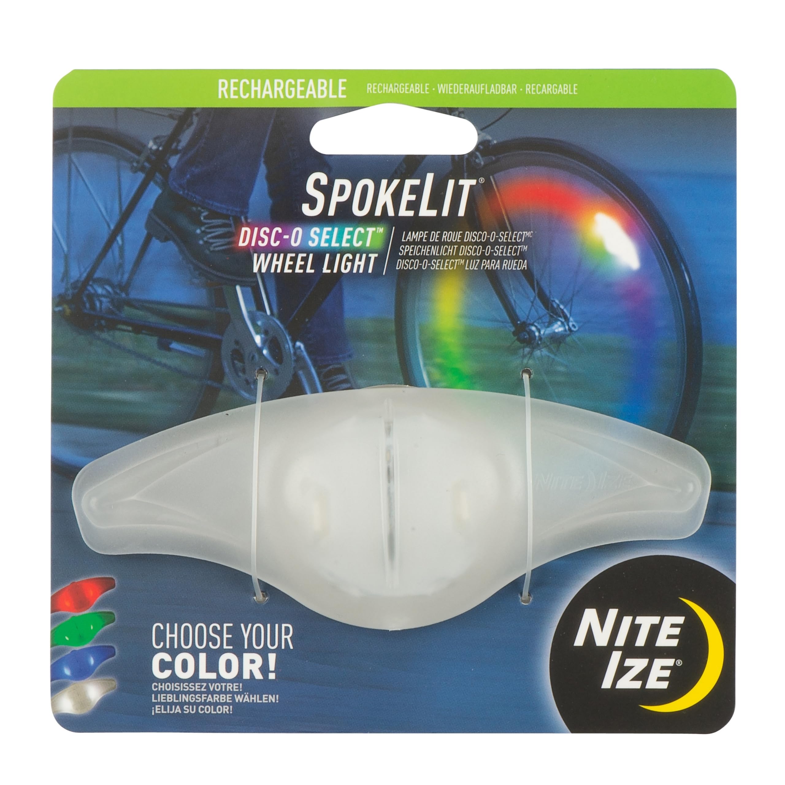 Nite Ize SpokeLit Wheel Light - Bicycle Spoke Light for Visibility and Safety - LED Lights for Bike Wheels - Bicycle Wheel Light - Rechargeable Battery - Disc-O Select