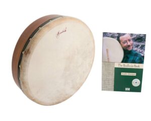 includes: 14 inch irish celtic bodhran drum w/fixed goatskin head ~ solid sheesham frame + the bodhran drum book & cd