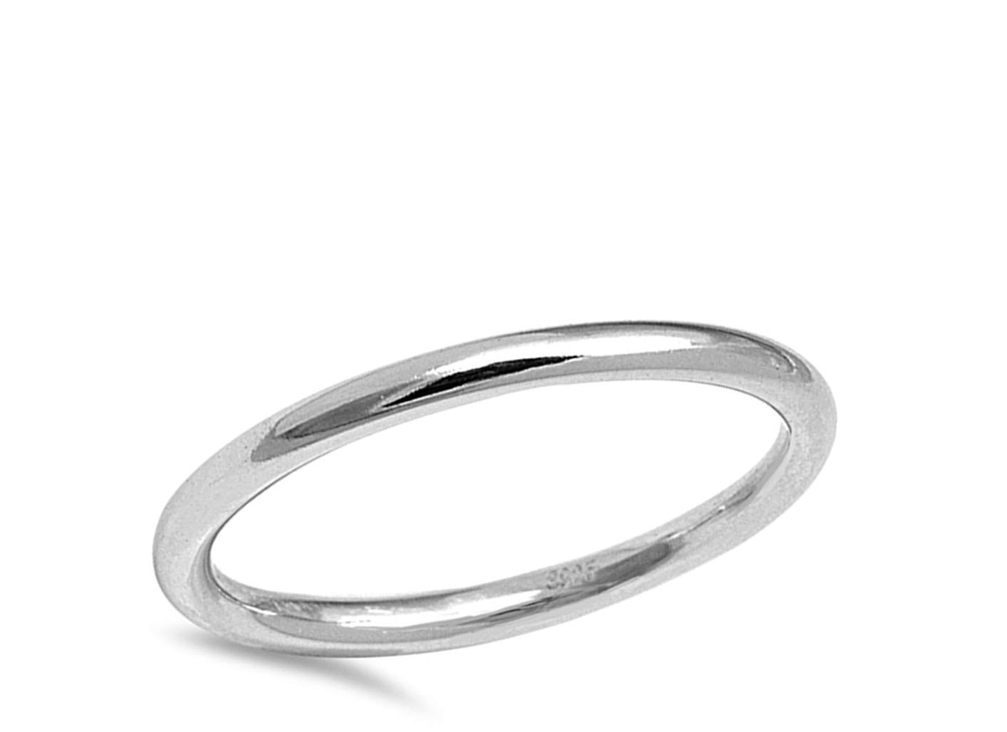 Thin Stackable Rounded Wedding Ring New .925 Sterling Silver Band Size 13