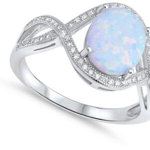 Oval White Simulated Opal Infinity Ring New .925 Sterling Silver Knot Band Size 11