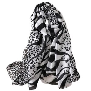 gerinly animal print shawl wraps zebra & leopard pattern silky scarf for women fashion print accessory (black)