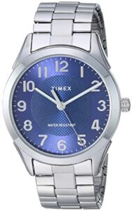 timex men's tw2t46100 briarwood 40mm silver-tone/blue stainless steel expansion band watch