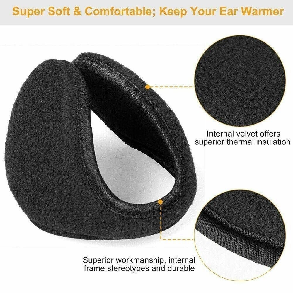 MOCOFO MOClassic Fleece Ear Muffs - Collapsible Behind-The-Head Winter Ear Warmers for Women and Men(BLACK)