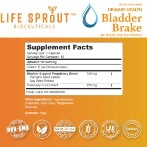 Life Sprout Bioceuticals Bladder Brake with Pumpkin Seed and Soy Seed Extract to Stop Leaks and Decrease Bathroom Breaks and Accidents - 60 Capsules Per Bottles - Made in USA