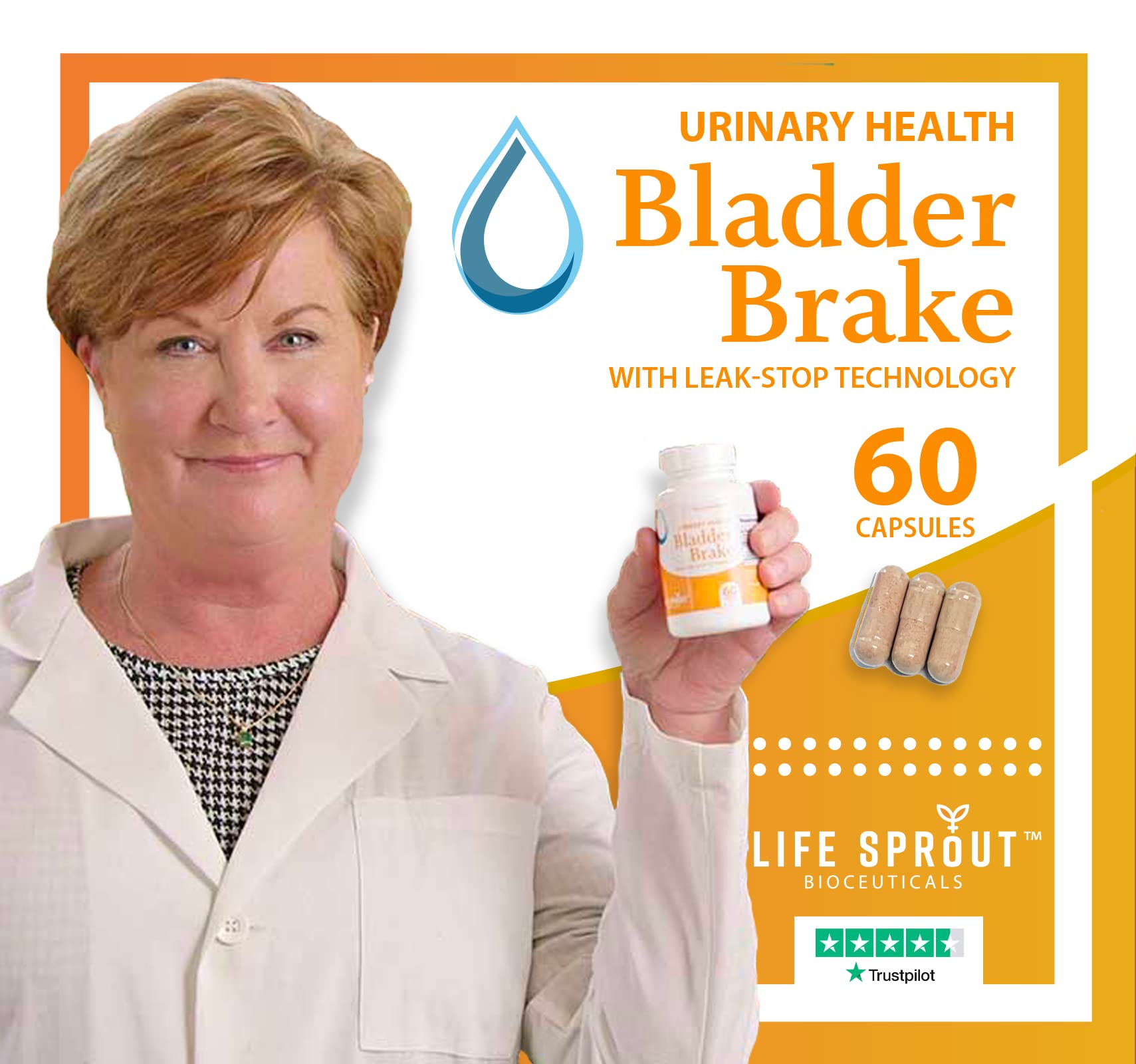 Life Sprout Bioceuticals Bladder Brake with Pumpkin Seed and Soy Seed Extract to Stop Leaks and Decrease Bathroom Breaks and Accidents - 60 Capsules Per Bottles - Made in USA