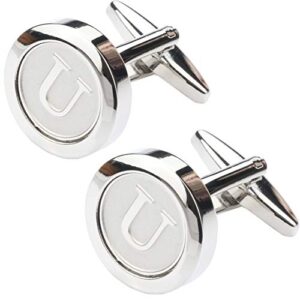 dannyshi mens classic stainless steel initial cufflinks 26 alphabet initial letter cufflinks business wedding shirts a-z (u)