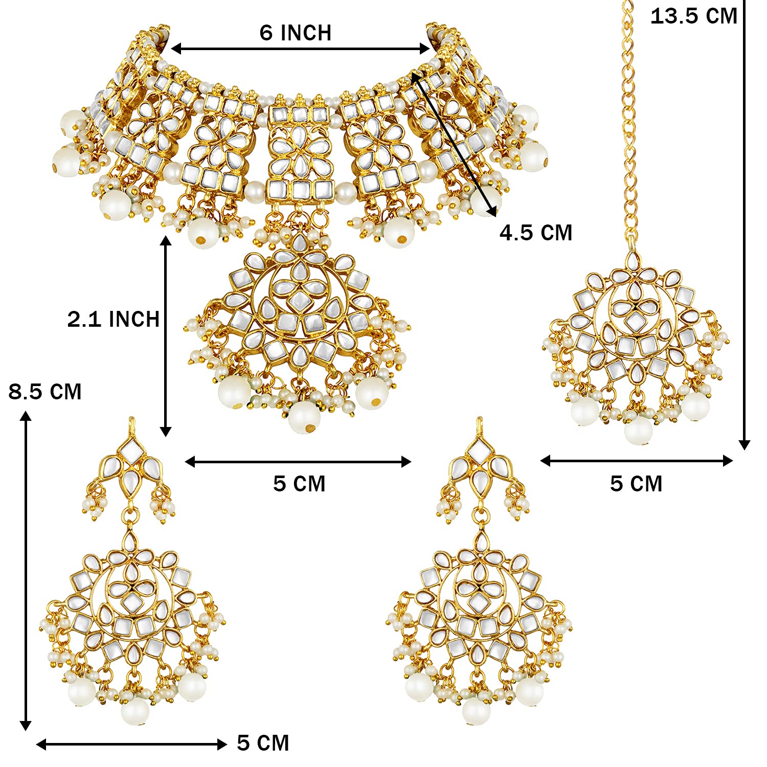 Aheli Indian Traditional Maang Tikka with Kundan Necklace Earrings Set Ethnic Wedding Party Designer Jewelry for Women