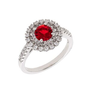 elegant confetti paris 18k white gold plated cubic zirconia red halo fashion ring