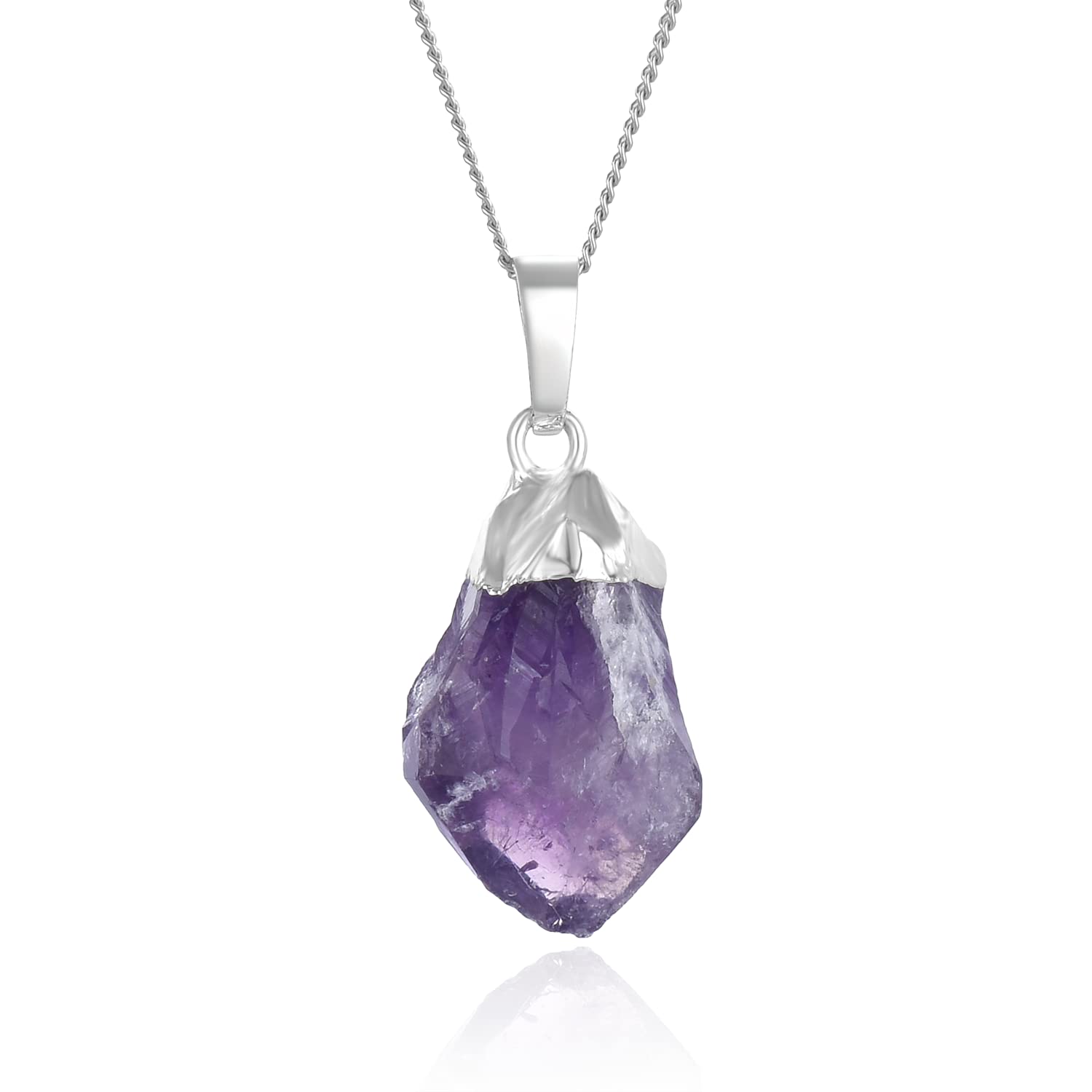 Adabele 1pc Real 925 Sterling Silver Raw Purple Amethyst Crystal Drop Pendant Statement Necklace 18 inch Free Form Healing Chakras Stone Fine Jewelry Gift NK18-21