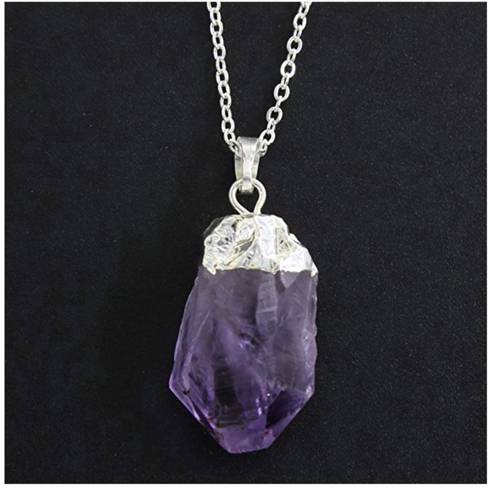 Adabele 1pc Real 925 Sterling Silver Raw Purple Amethyst Crystal Drop Pendant Statement Necklace 18 inch Free Form Healing Chakras Stone Fine Jewelry Gift NK18-21