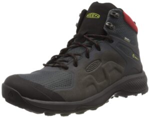 keen men's explore mid waterproof hiking boot, magnet/fiery red, 9