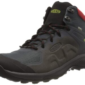 KEEN Men's Explore Mid Waterproof Hiking Boot, Magnet/Fiery Red, 9